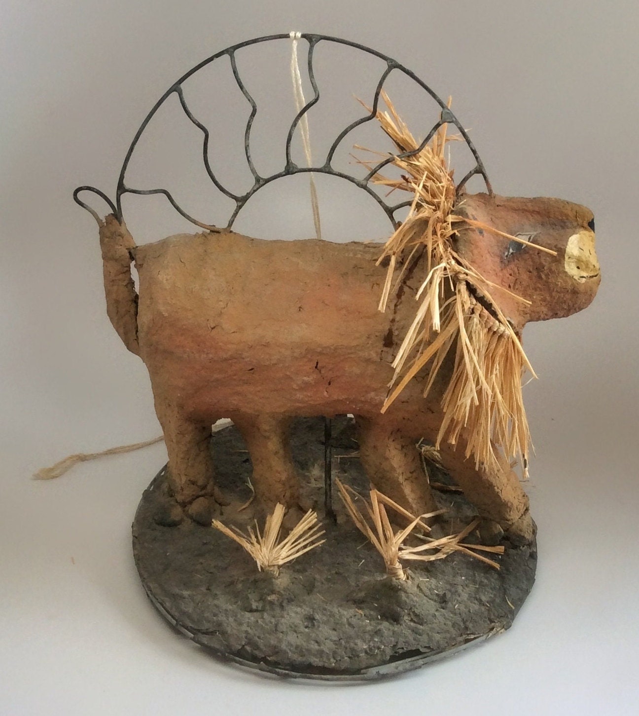 Vintage Folk Art Paper Mache Metal Lion King Sculpture Retro Studio Art ...