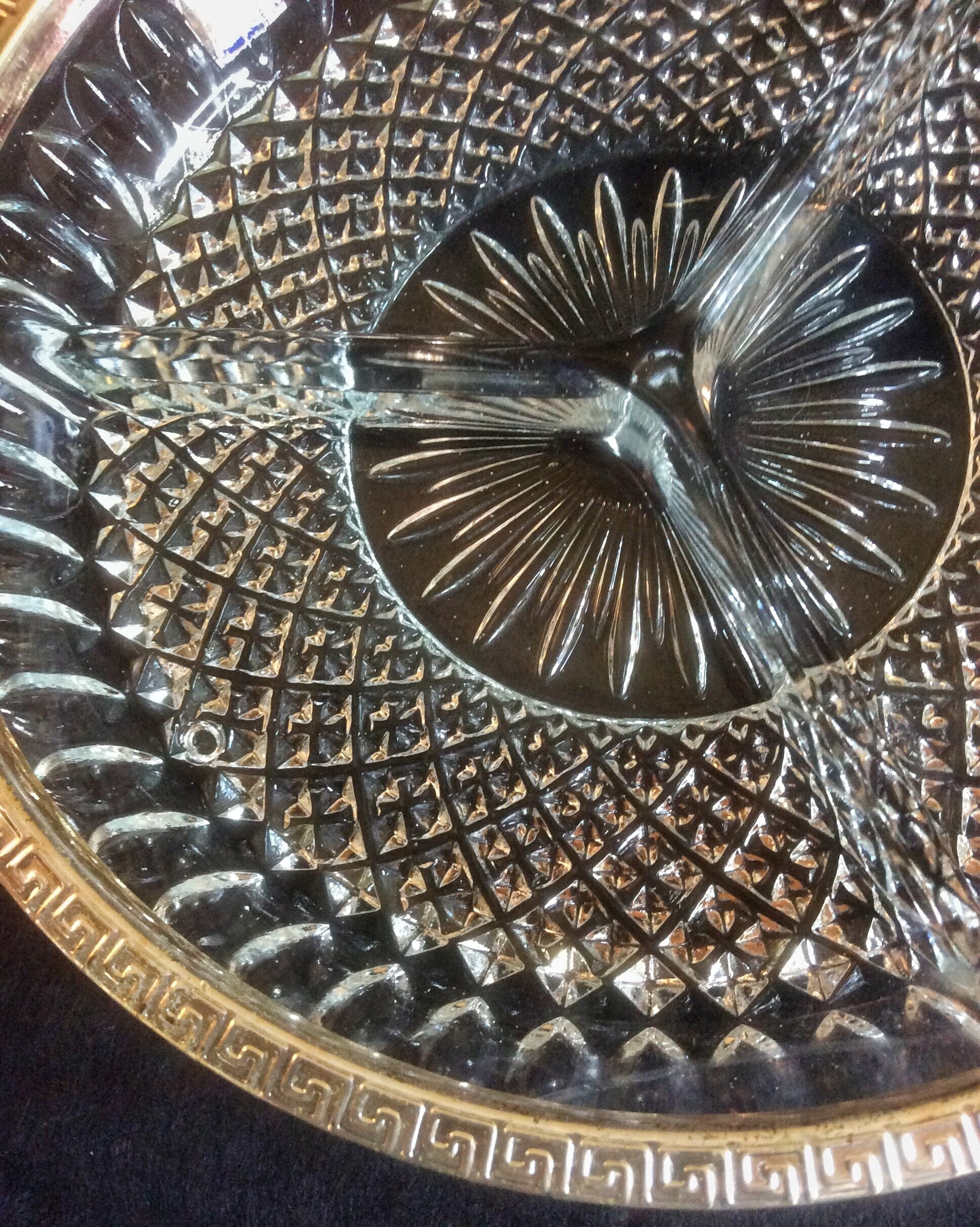 Lead Crystal Divided Plate Dish, Metal Rim Serving Tray, Classic ...
