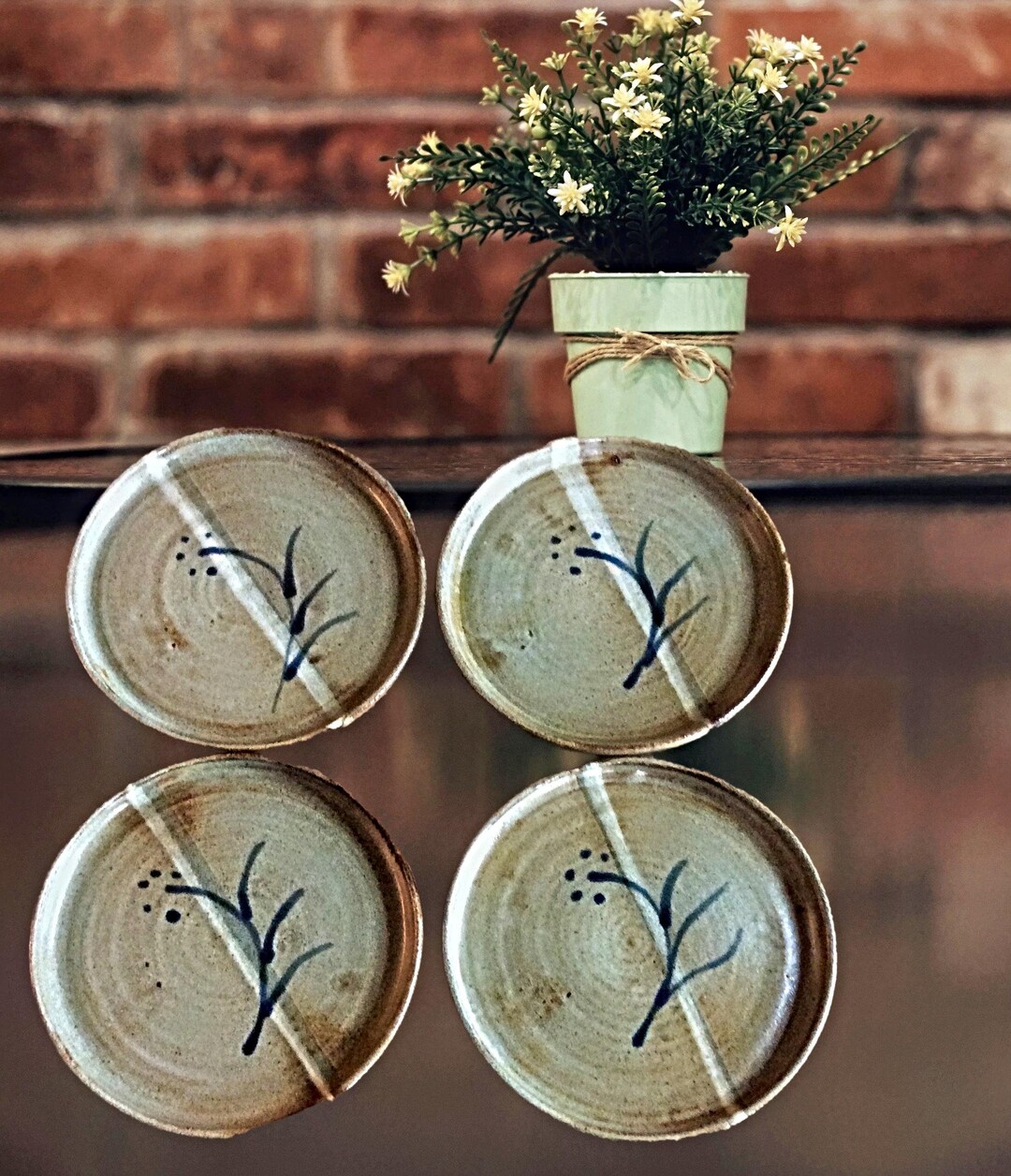 Studio Pottery Small Dish Set, 6" Floral Motif Dishes, Handcrafted ...