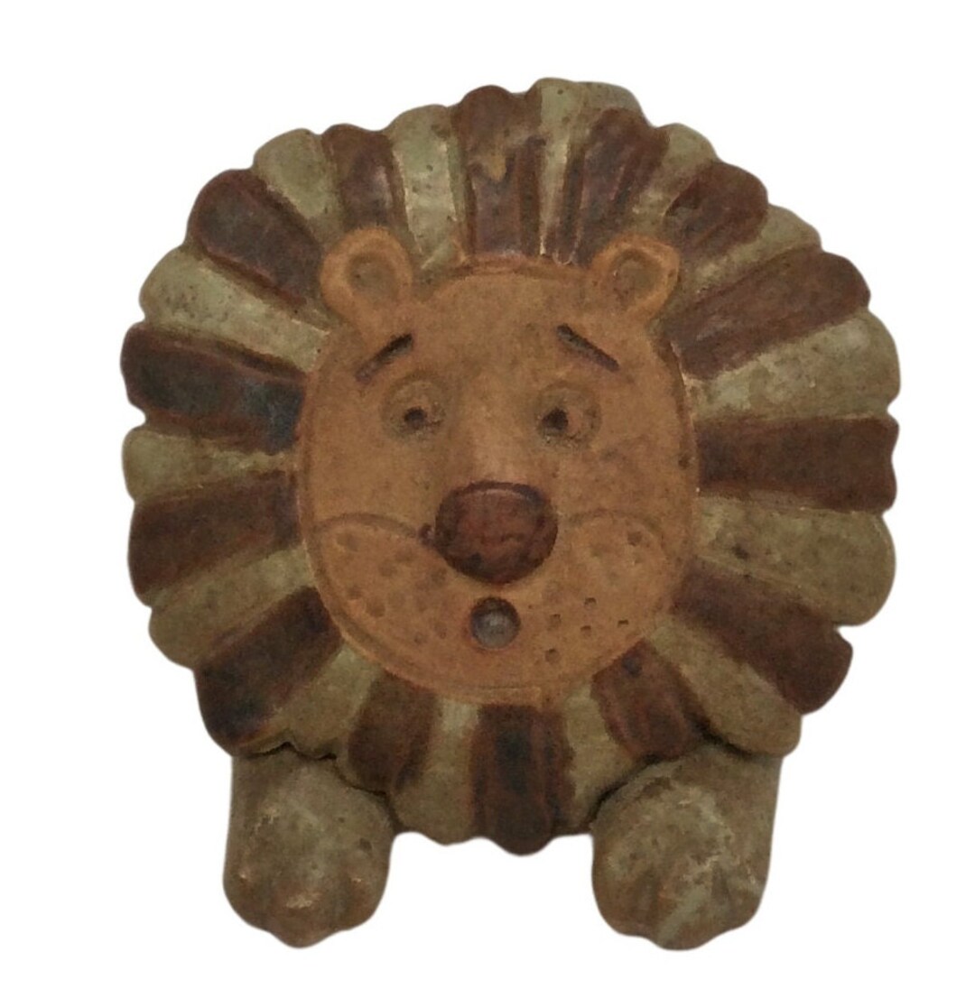 Clay Ceramic Lion Piggy Bank Studio Art Pottery Vintage Surprised Face ...