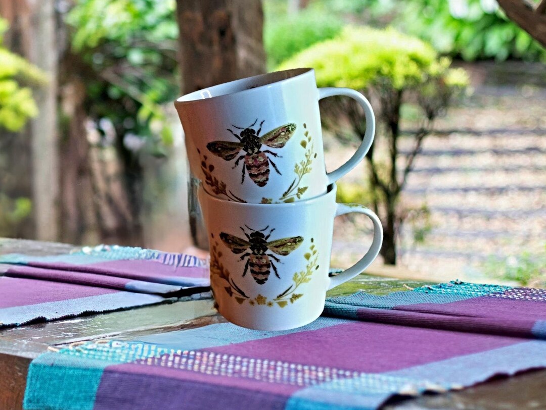 Black and Yellow Bumble Bee Mug, Ceramic Tea Cup, Honey Bee Design Mug ...