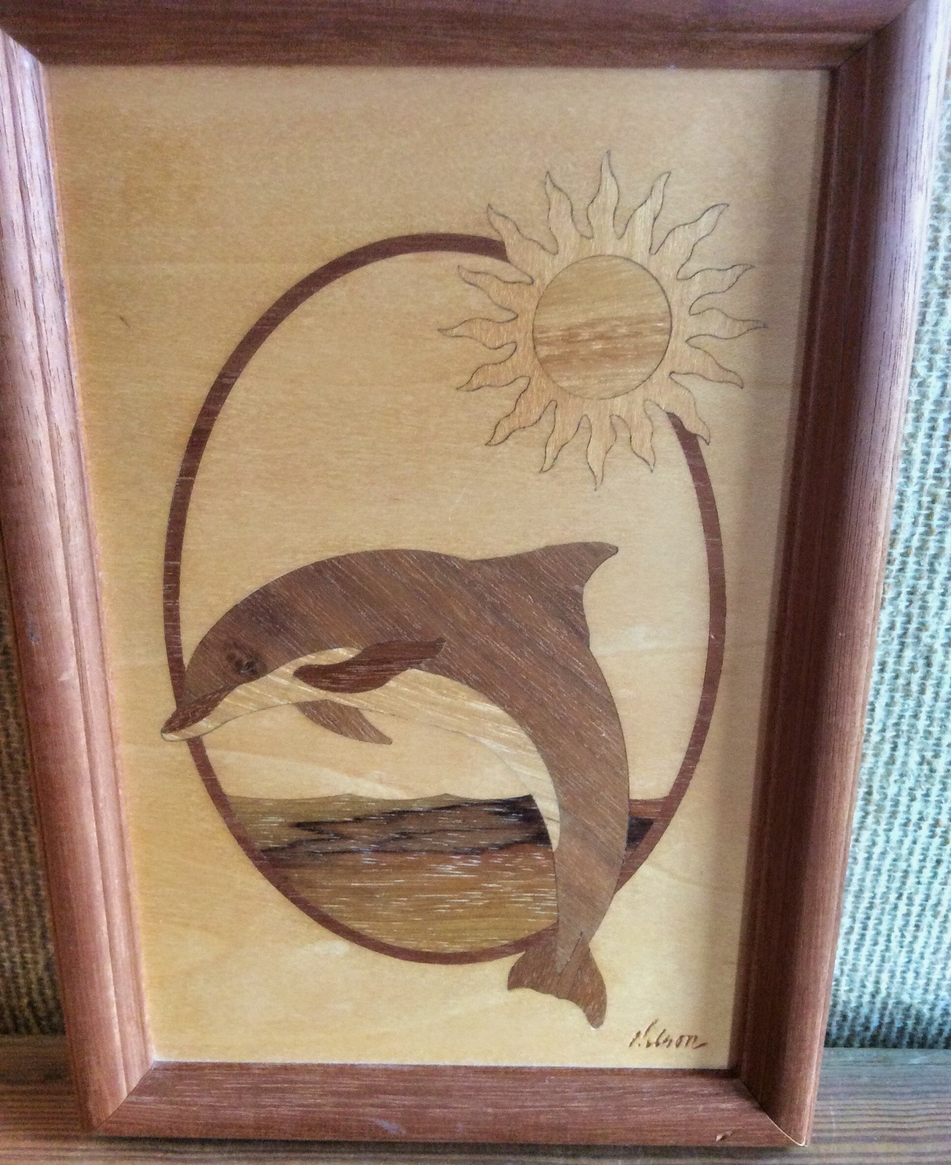 Vintage Wood Inlay Jeff Nelson Art Dolphins, Nautical Wall Decor ...