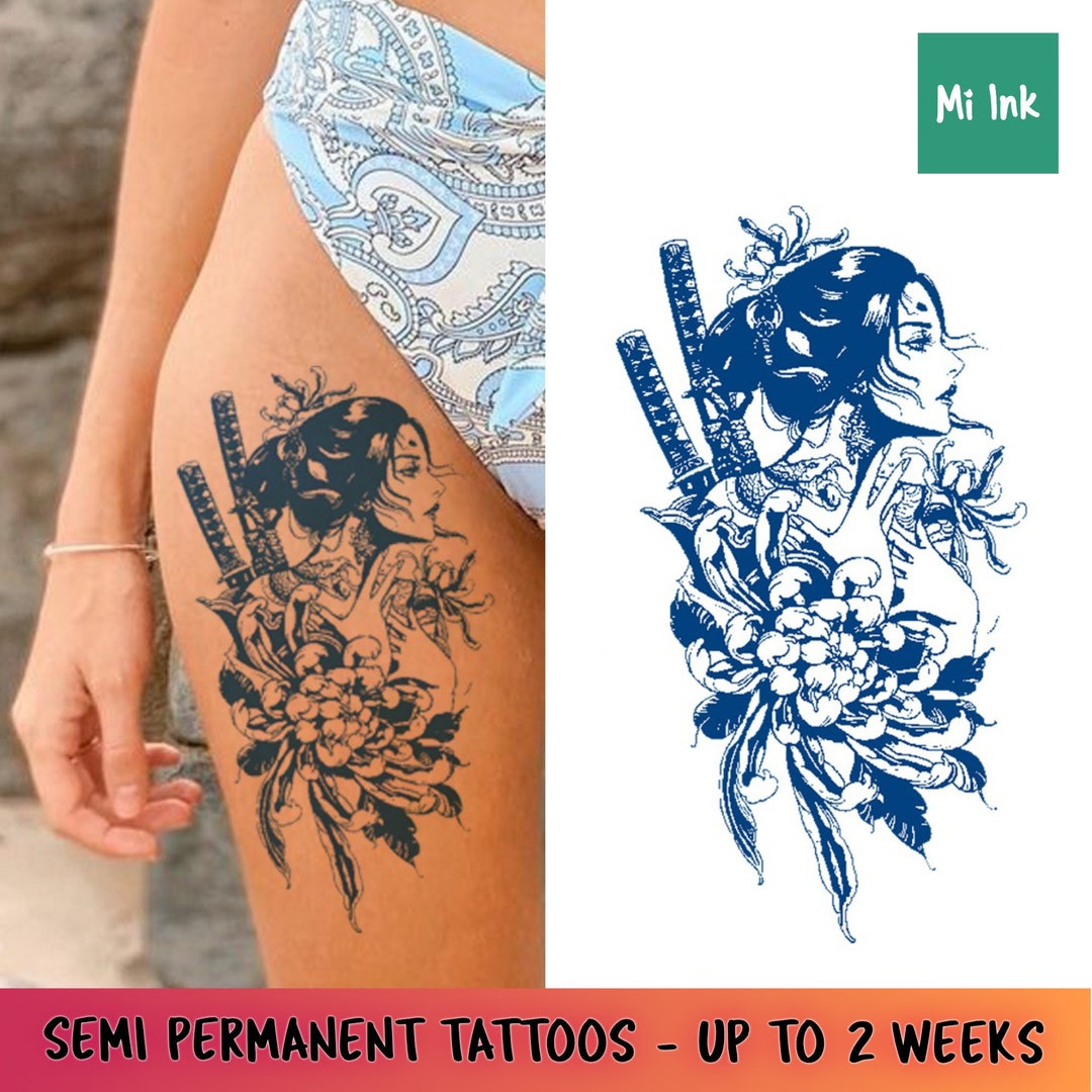 Semi Permanent Tattoo Samurai Geisha Girl Japanese Art Swords Lasts Up