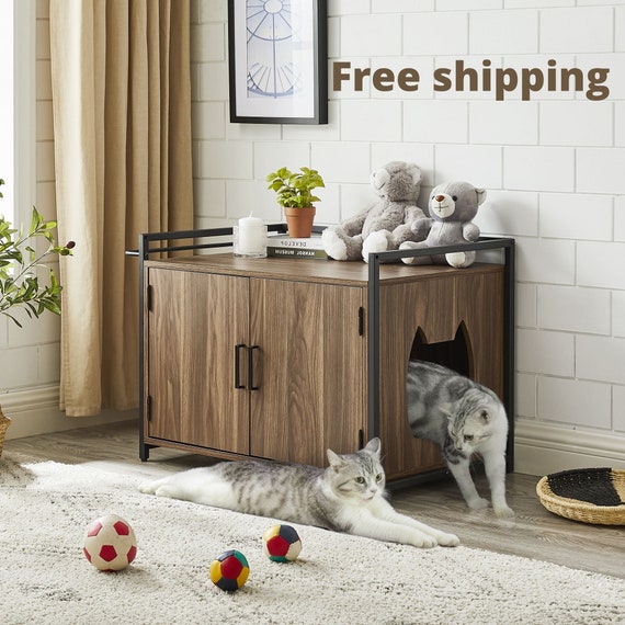 Modern Litter Box Enclosure Rustic With Removable Divider Cat Etsy