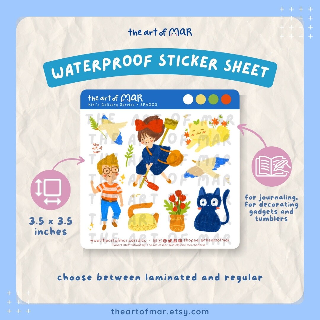 Kiki's Delivery Service Aesthetic Sticker Sheet Studio Ghibli Fanart ...