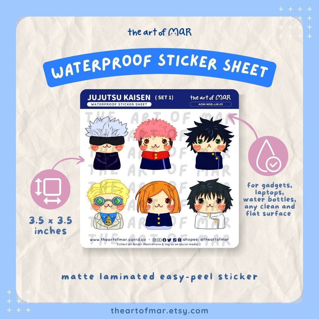 Jujutsu Kaisen Chibi Sticker Sheet Gojo, Itadori, Megumi, Sukuna, Geto ...