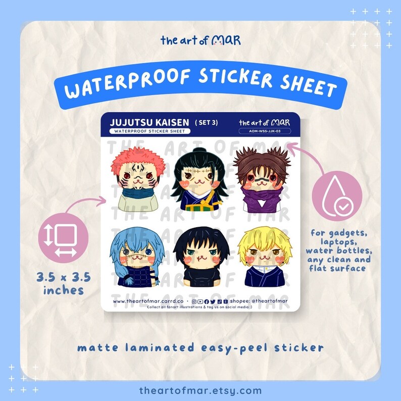 Jujutsu Kaisen Chibi Sticker Sheet Gojo, Itadori, Megumi, Sukuna, Geto ...