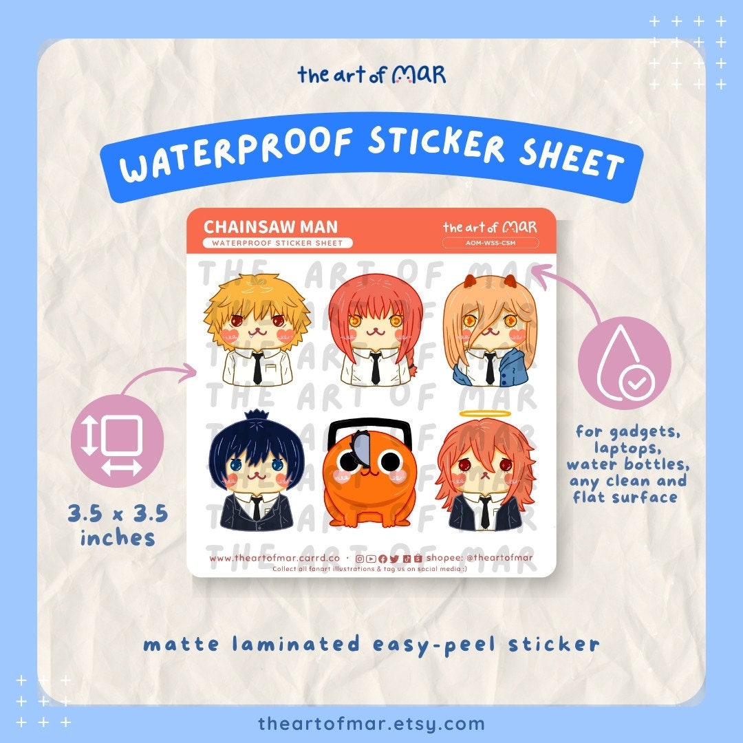 Chainsaw Man Chibi Sticker Sheet Denji, Makima, Power, Aki, Pochita ...