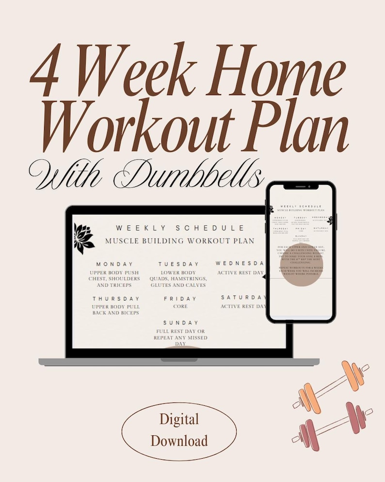 4 Week Workout Plan With Dumbells - Etsy