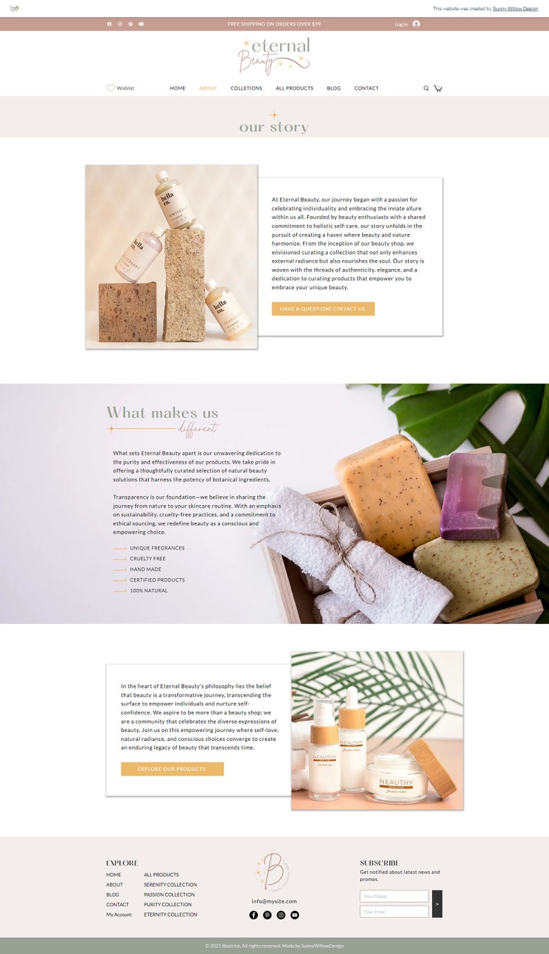 Ecommerce Wix Website Template, Boho Wix Website Design, Cosmetics ...