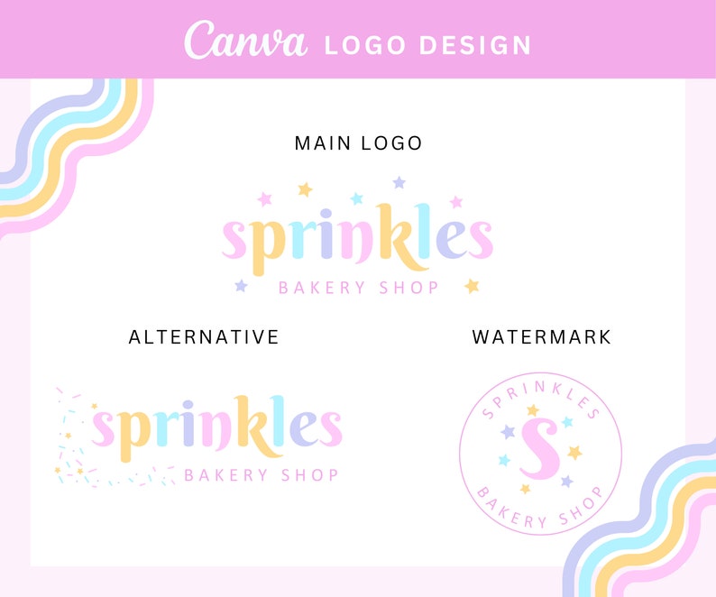 Colorful Bakery Logo Canva Template: Editable Small Business Branding ...