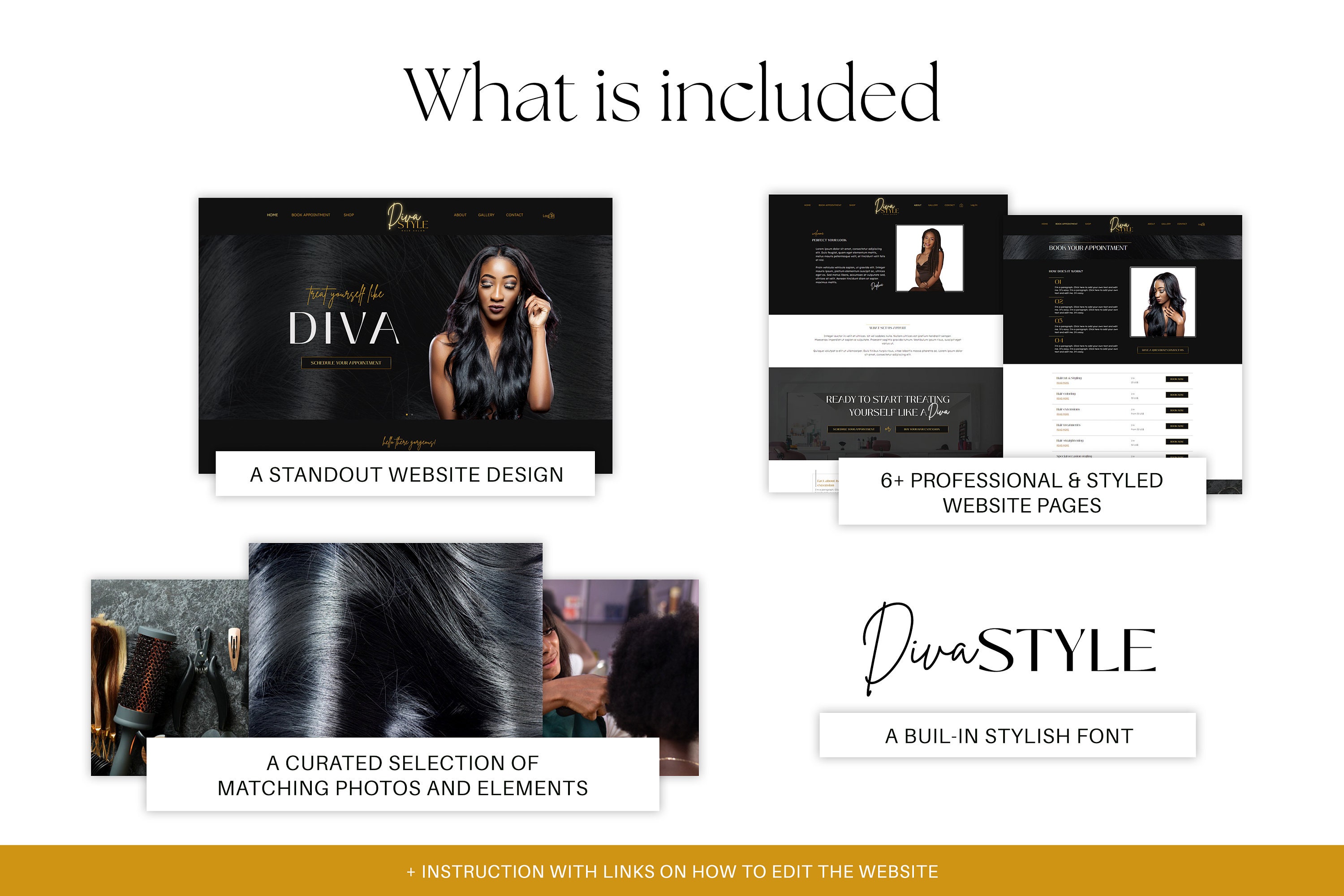 Bold Style Wix Website Template: Hair Salon, Wig Store - Etsy