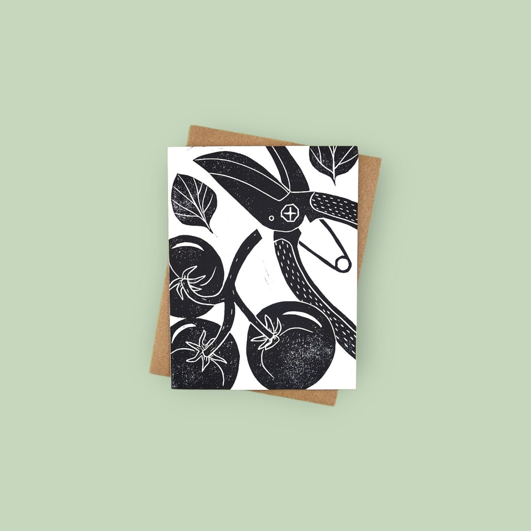 Handprinted Linocut Tomatoes on the Vine Card - 100% Recycled Card and ...