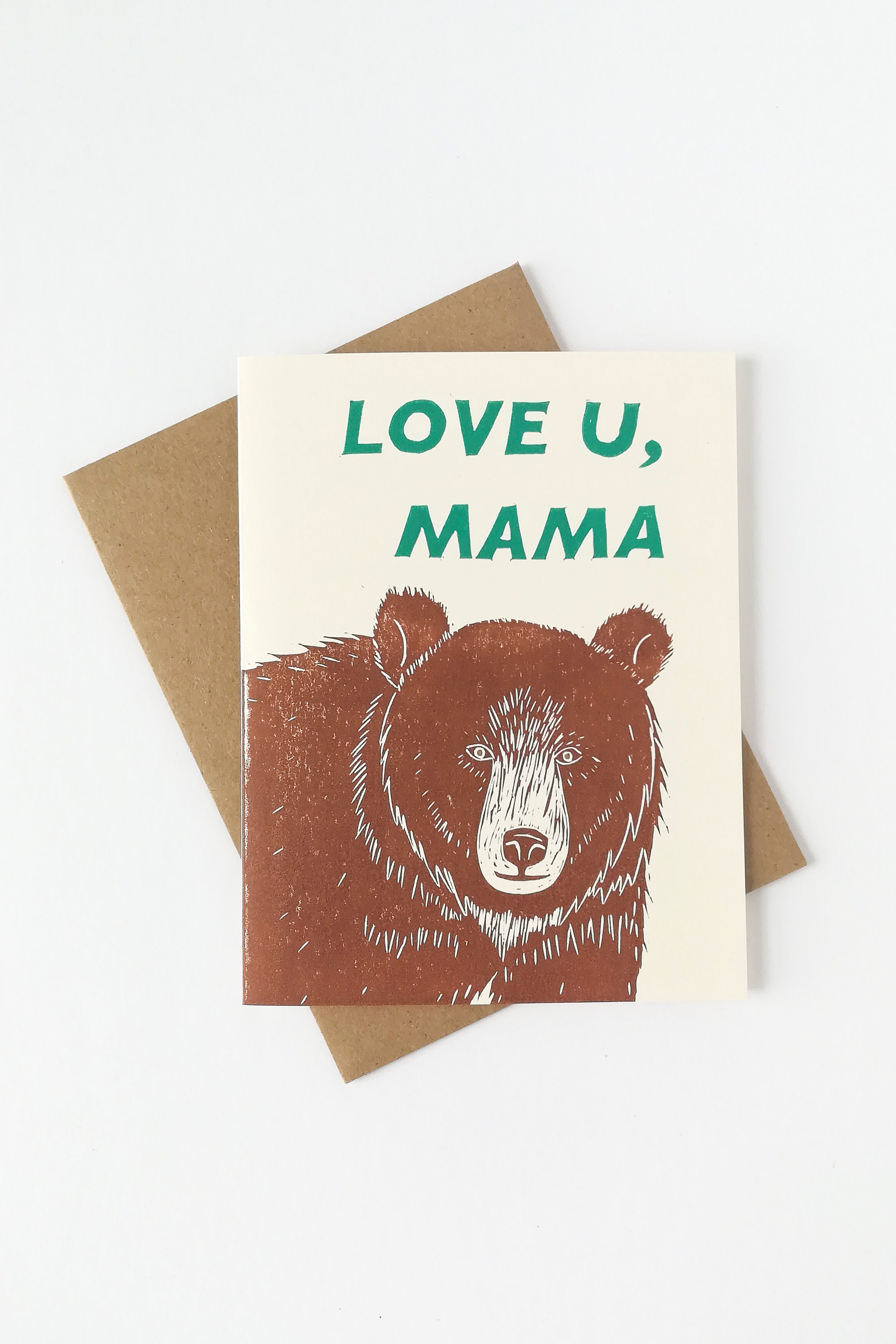 Handprinted Linocut Mama Bear Card - 100% Recycled Paper and ...