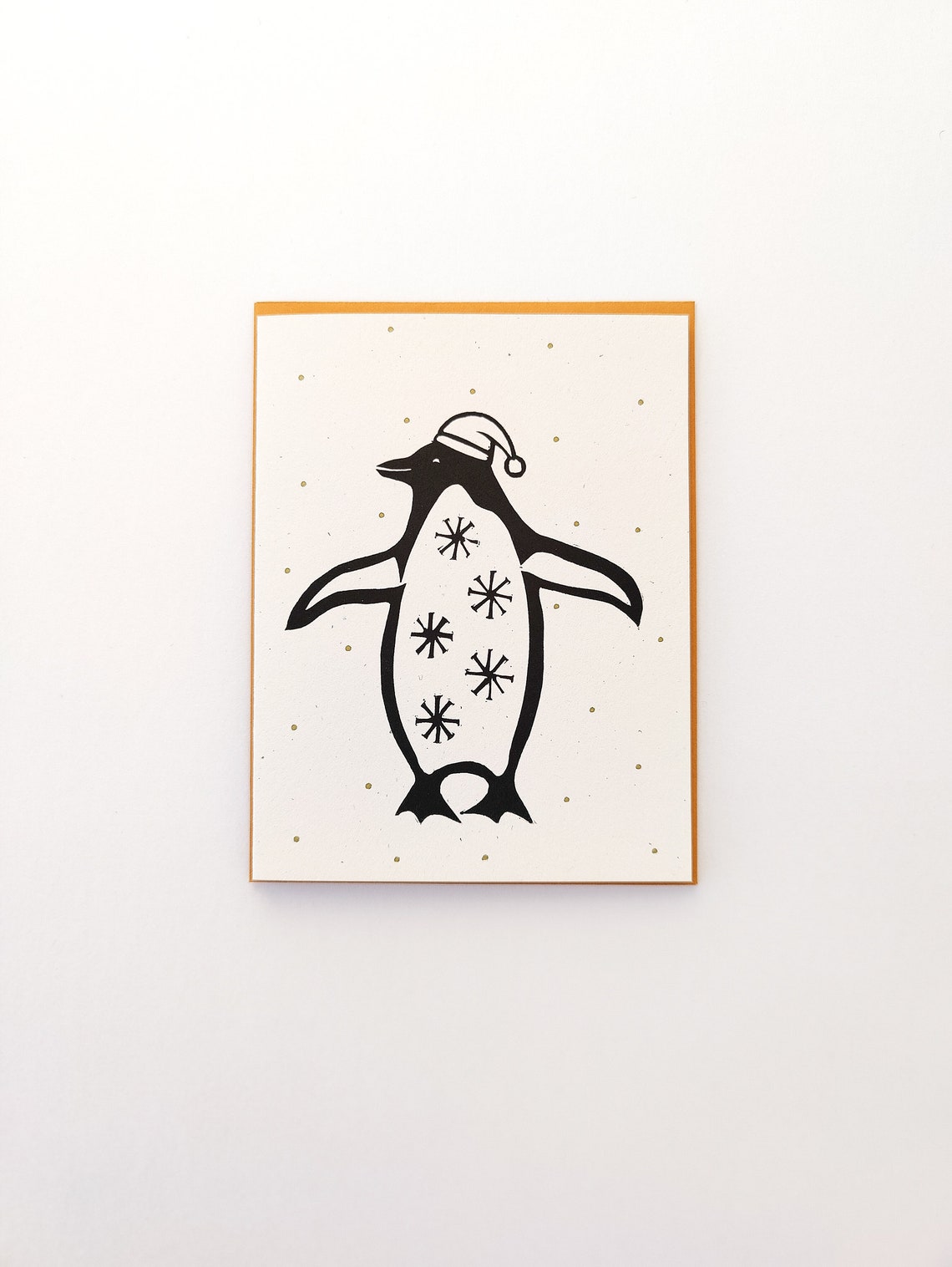 Handprinted Linocut Christmas Penguin Card - 100% Recycled Paper and ...