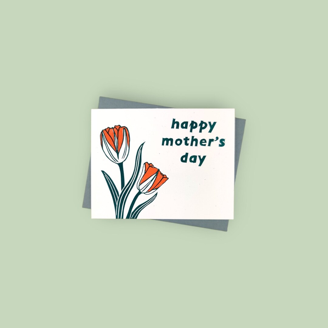 Handprinted Linocut Mother's Day Tulips Card - 100% Recycled Paper and ...