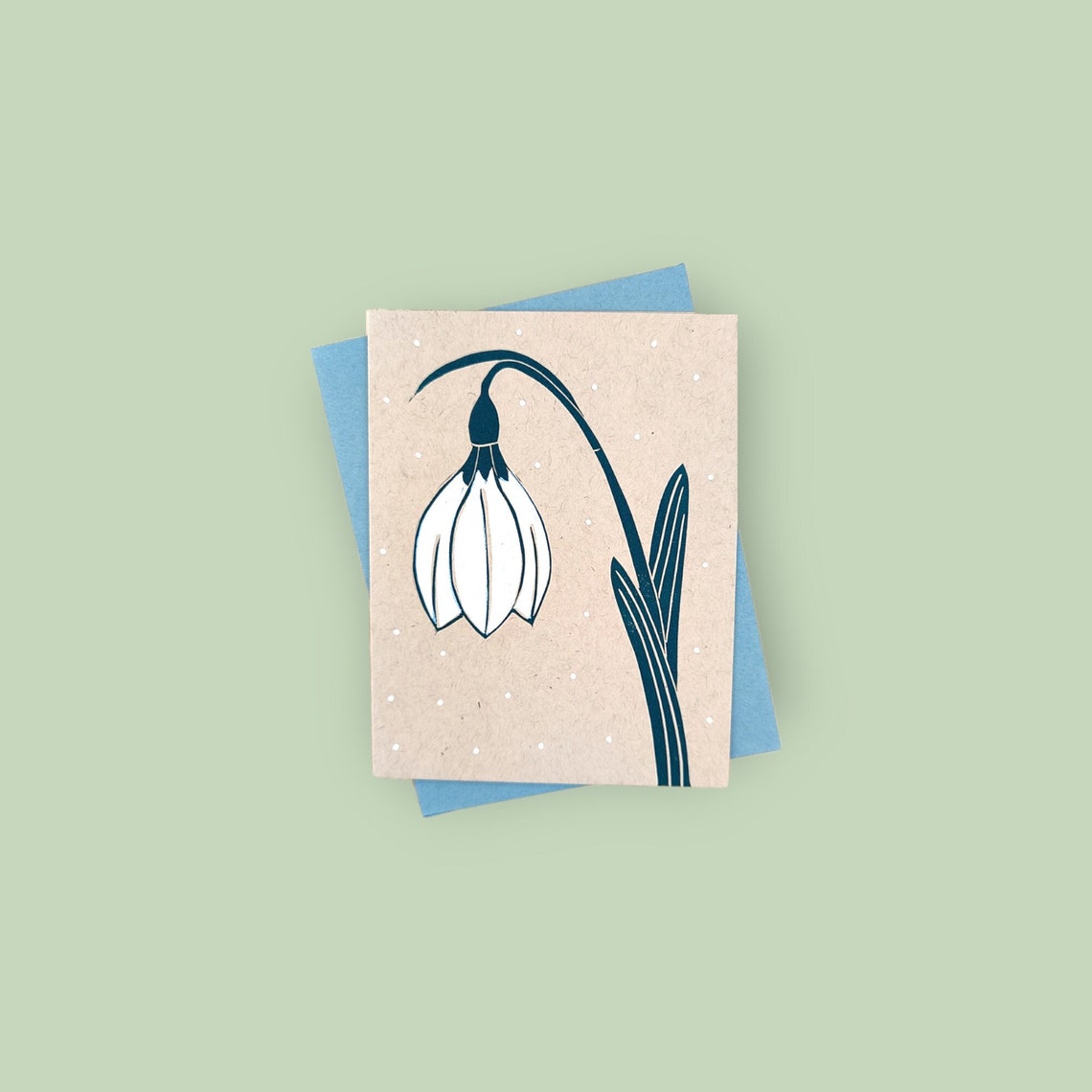 Handprinted Linocut Snowdrop Card 100% Recycled Paper and Sustainable ...