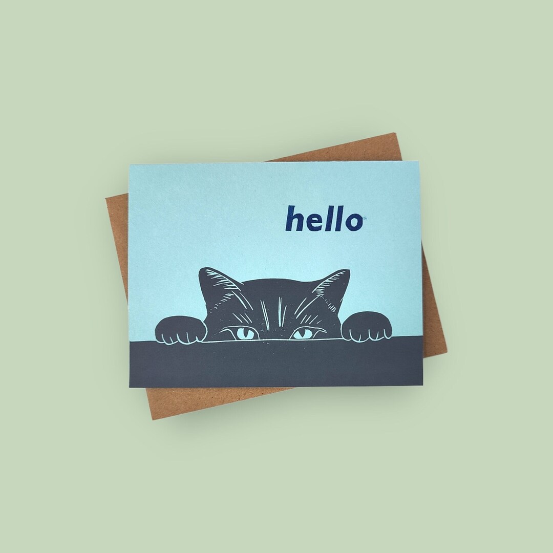 Handprinted Linocut Cat Hello Cards - Set of 6 - Etsy