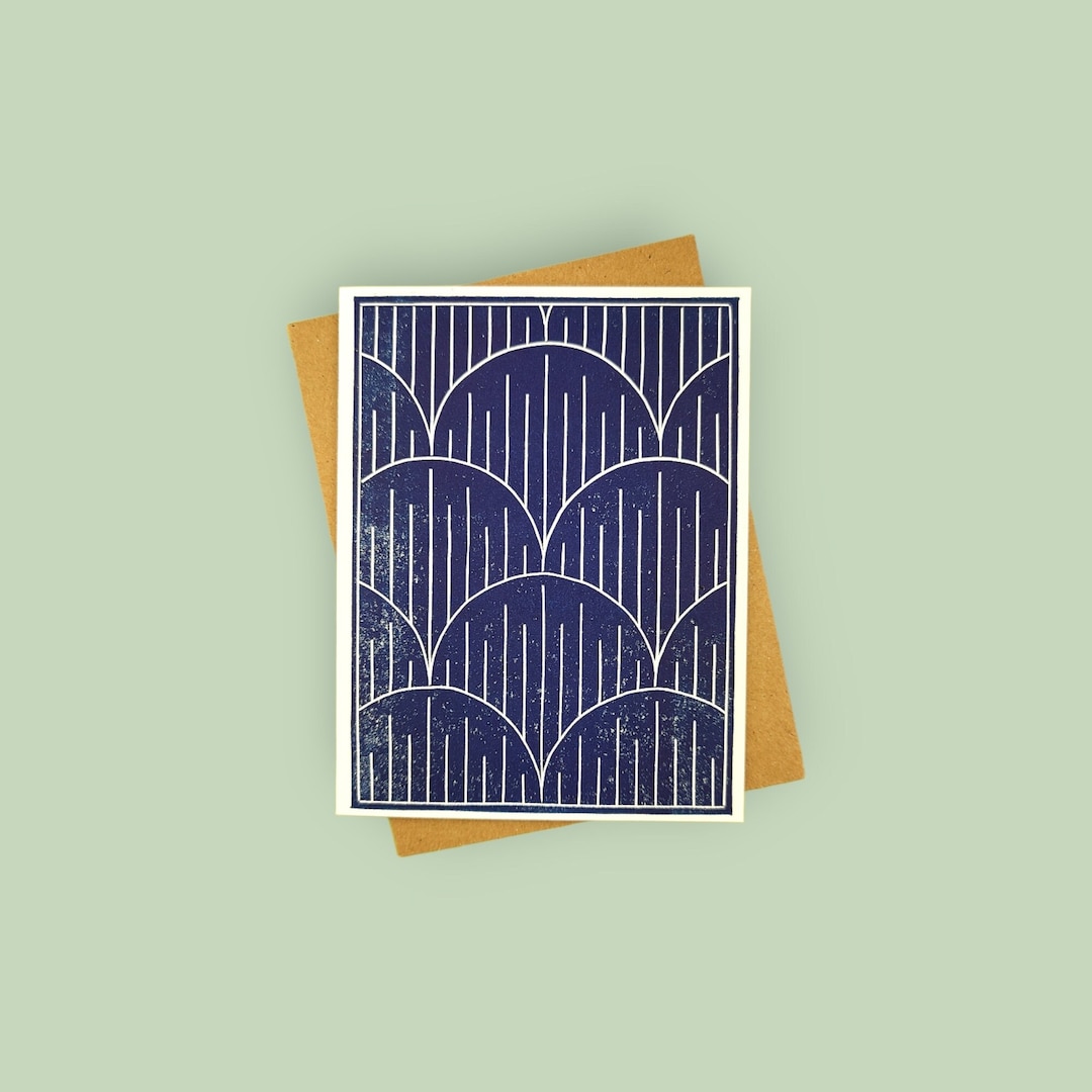 Handprinted Linocut Art Deco Fans Card - 100% Recycled Paper and ...