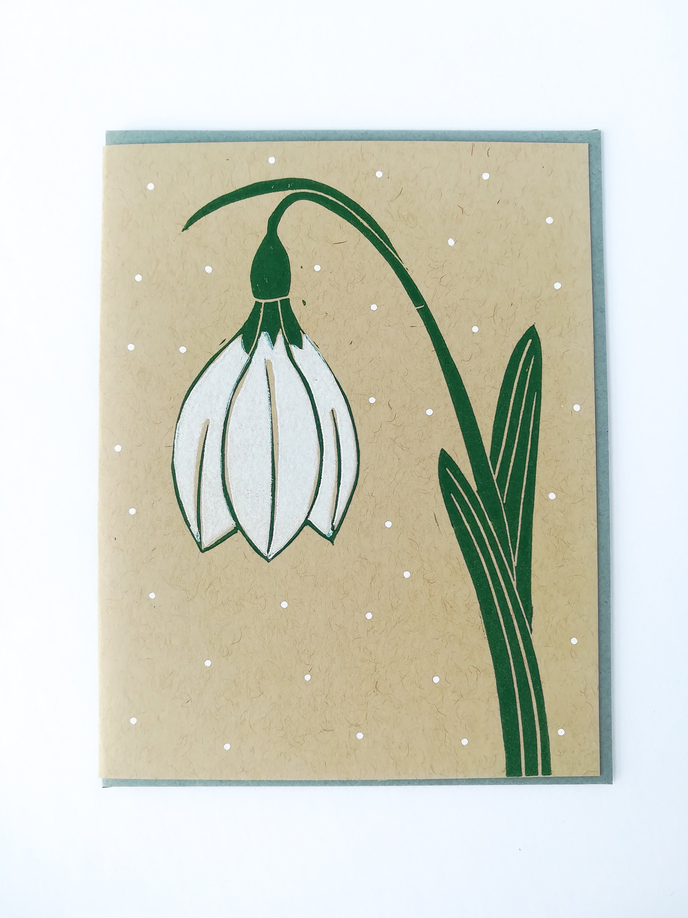 Handprinted Linocut Snowdrop Card 100% Recycled Paper and - Etsy