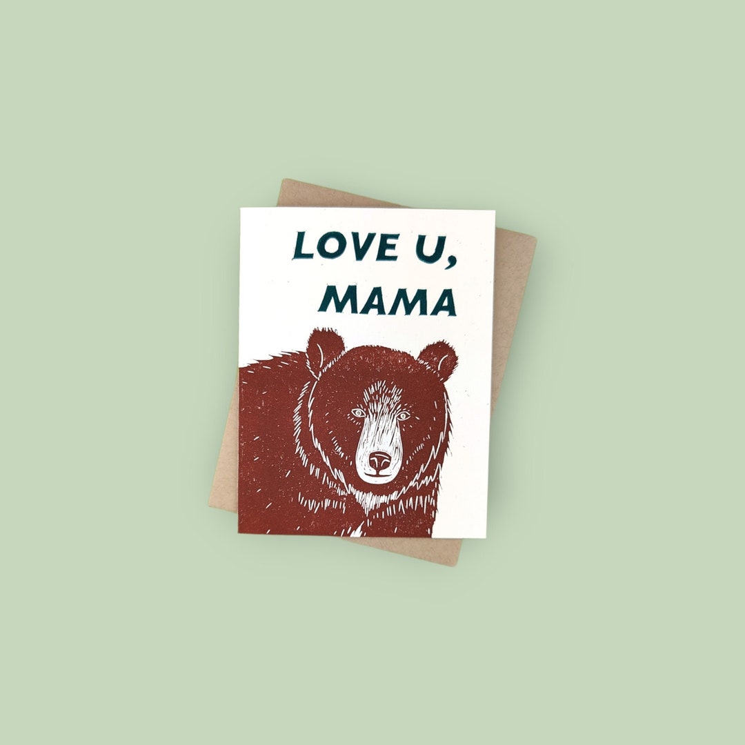 Handprinted Linocut Mama Bear Card - 100% Recycled Paper and ...