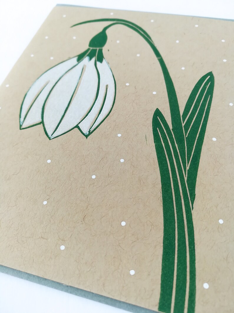 Handprinted Linocut Snowdrop Card 100% Recycled Paper and - Etsy