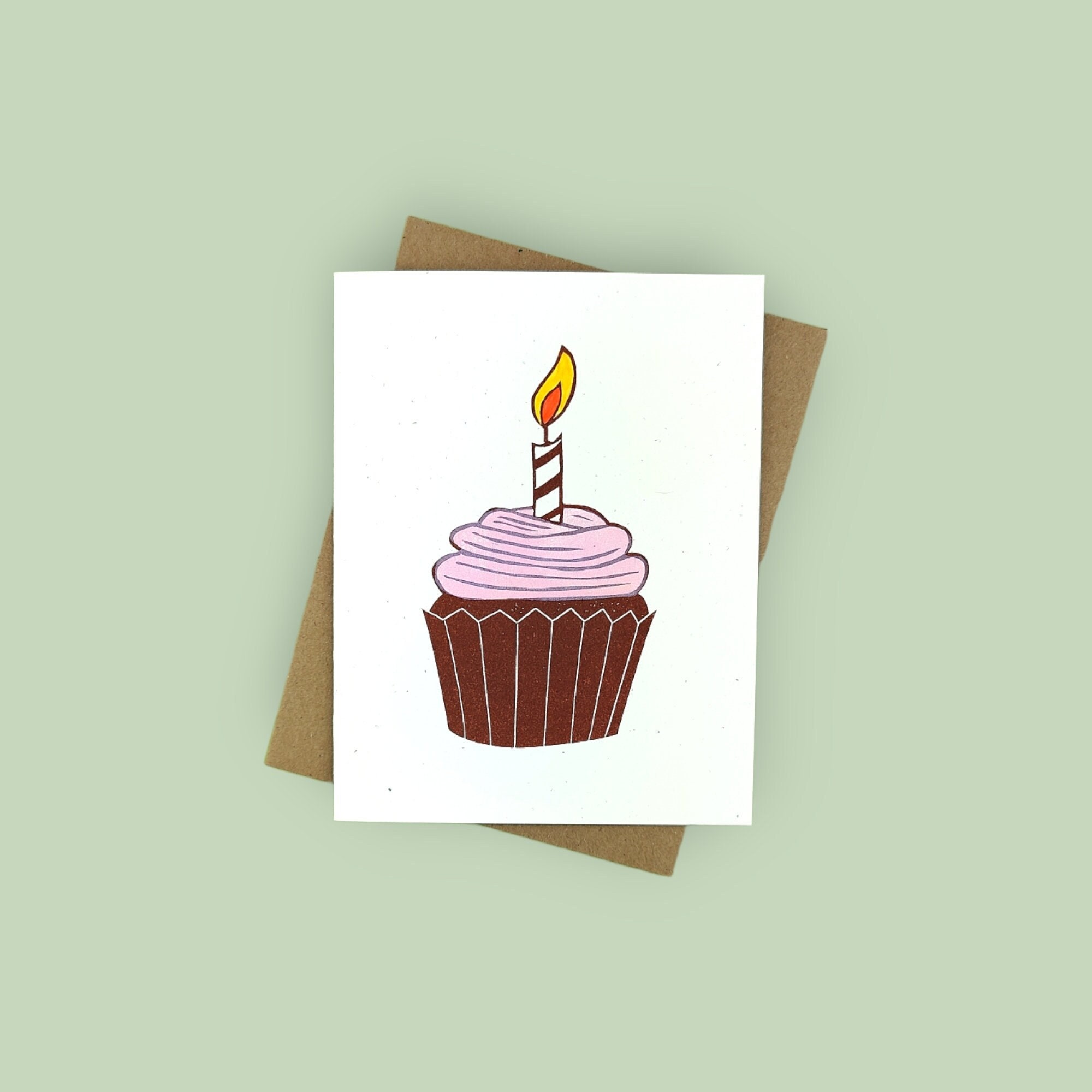 Handprinted Linocut Cupcake Birthday Card - 100% Recycled Paper and ...
