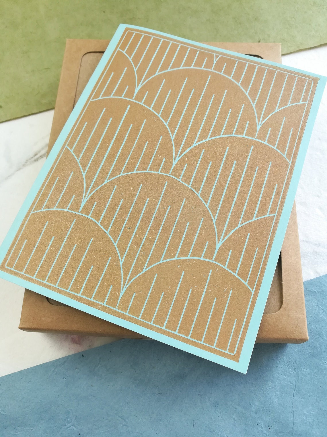 Set of 6 Handprinted Linocut Art Deco Notecards - 100% Recycled Card ...