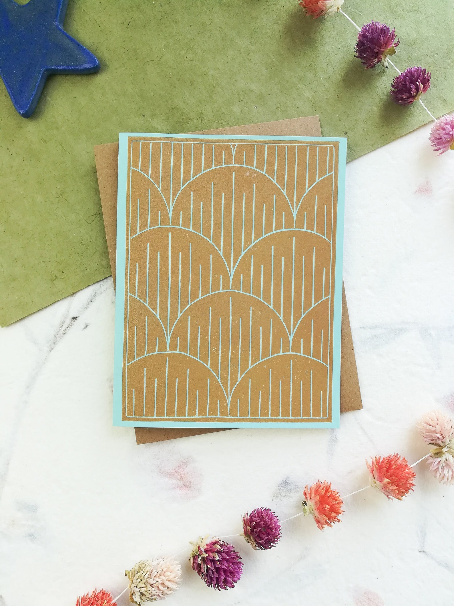 Set of 6 Handprinted Linocut Art Deco Notecards 100% Recycled Card and ...