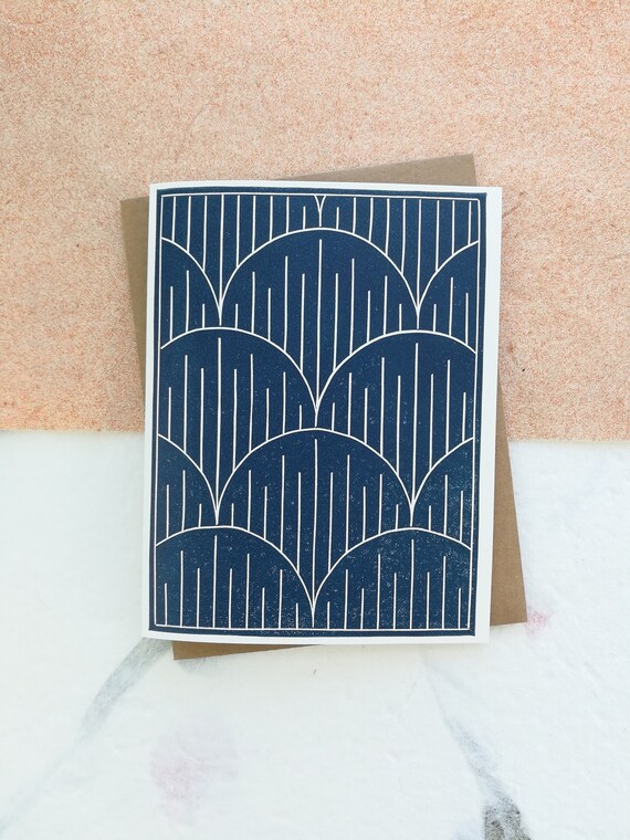 Handprinted Linocut Art Deco Fans Card 100% Recycled Paper - Etsy