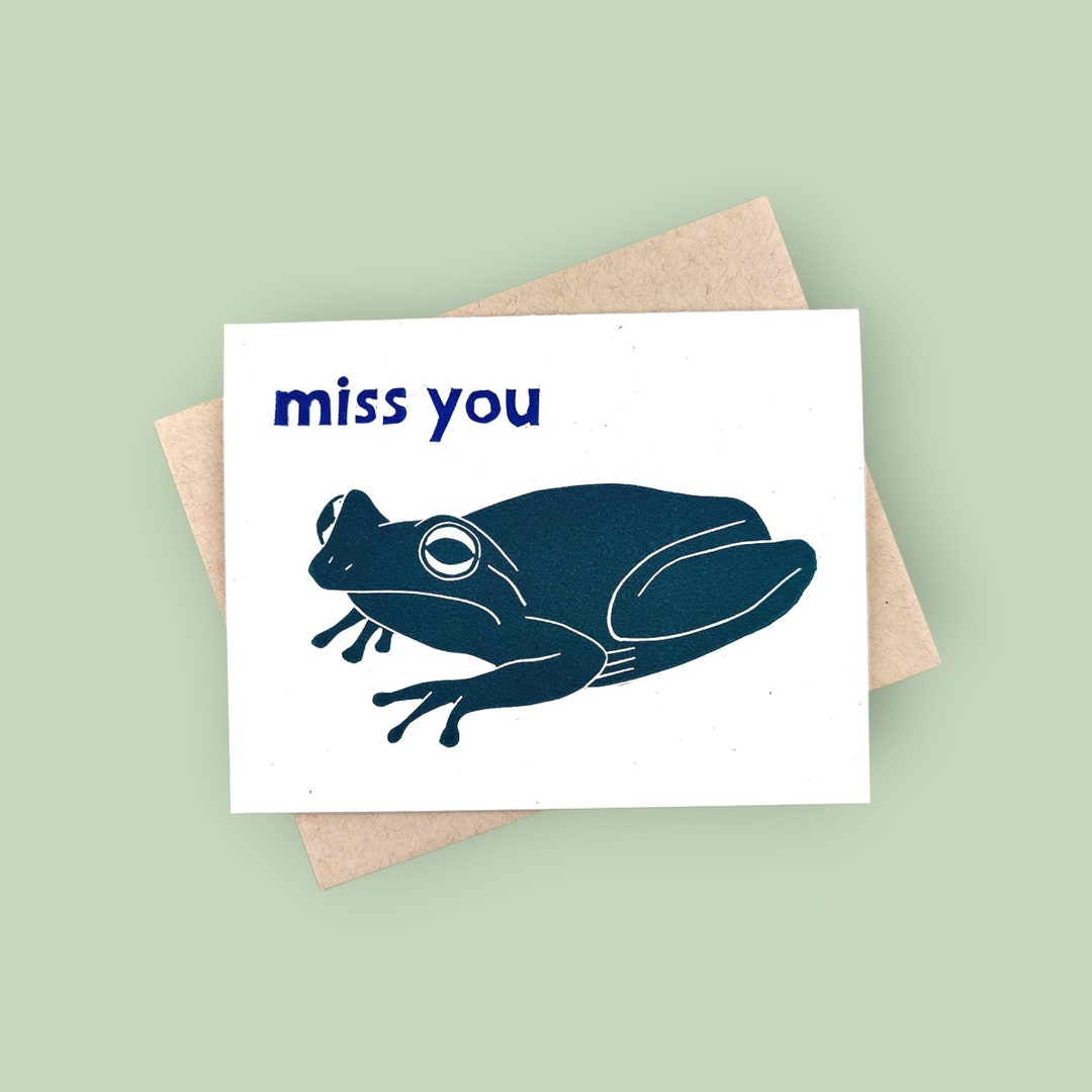 Handprinted Linocut Miss You Frog Card - 100% Recycled Paper and ...