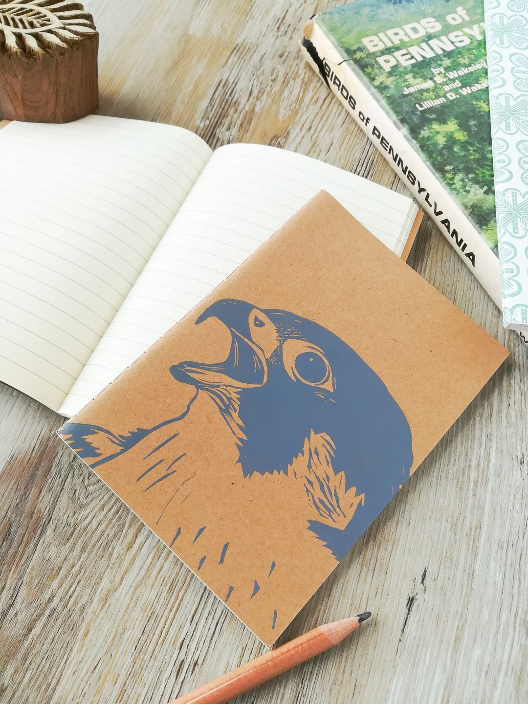 Handprinted Linocut Peregrine Falcon Notebooks - Set of 2 - Etsy