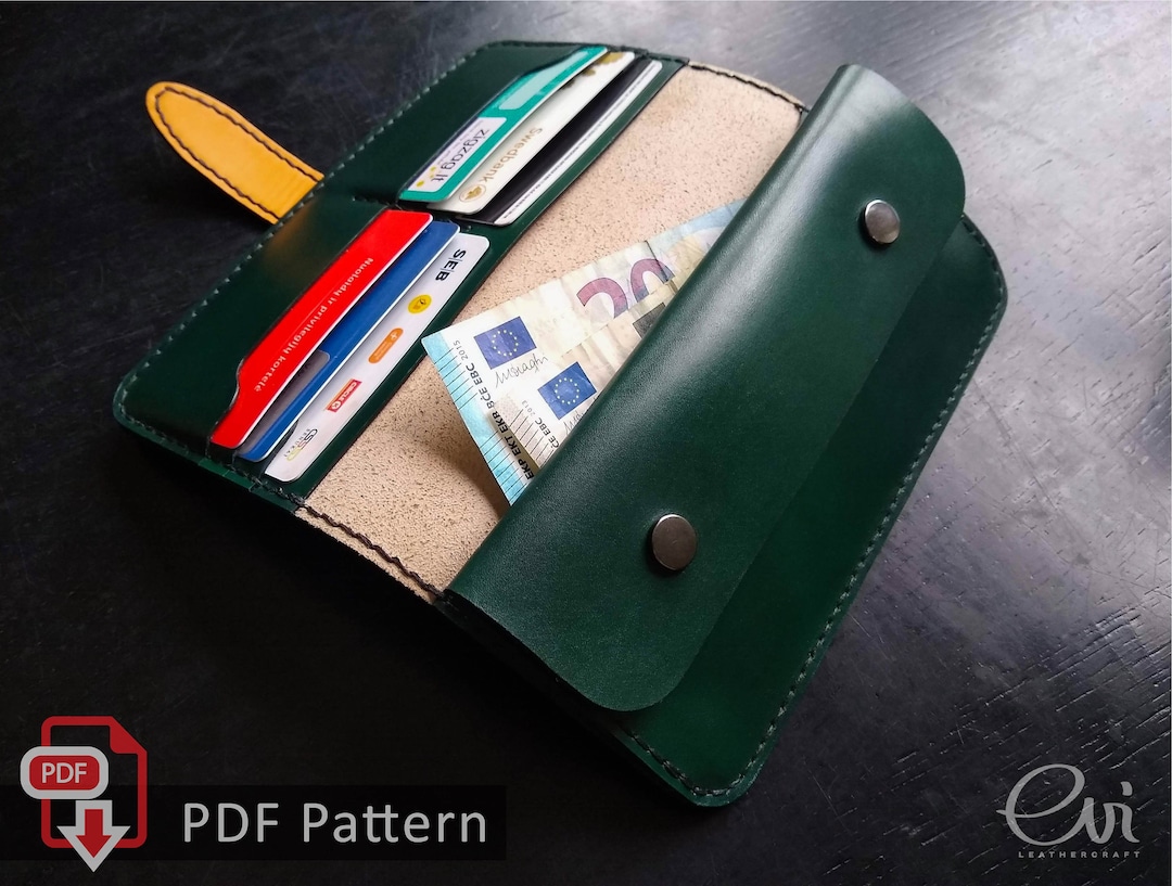 Leather Long Wallet PDF Pattern - Wallet Template - Leathercraft ...