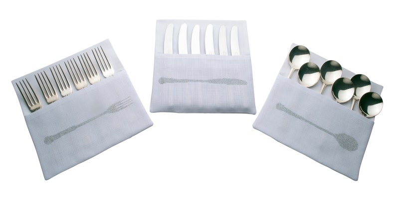 Linen Cutlery Cover / Cutlery Pouch / Set of 3 / White Linen Tableware ...