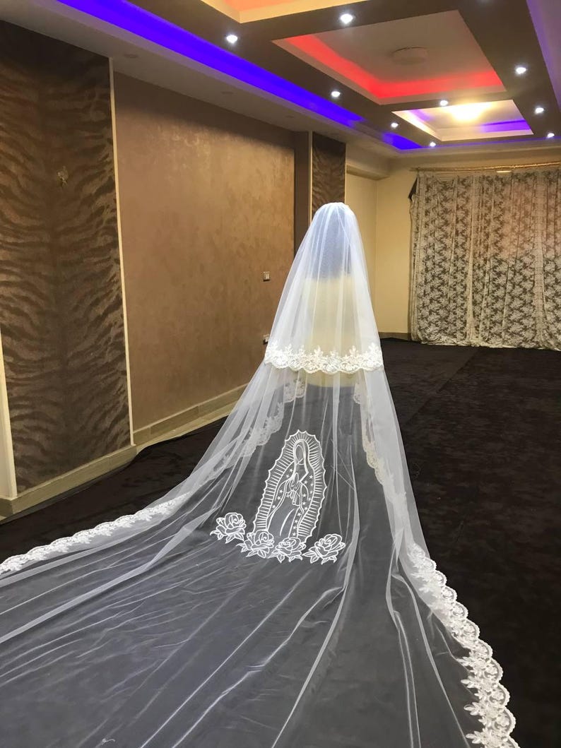 Embroidered Guadalupe Bridal Veil: Virgin Mary, Custom Monogram - Etsy