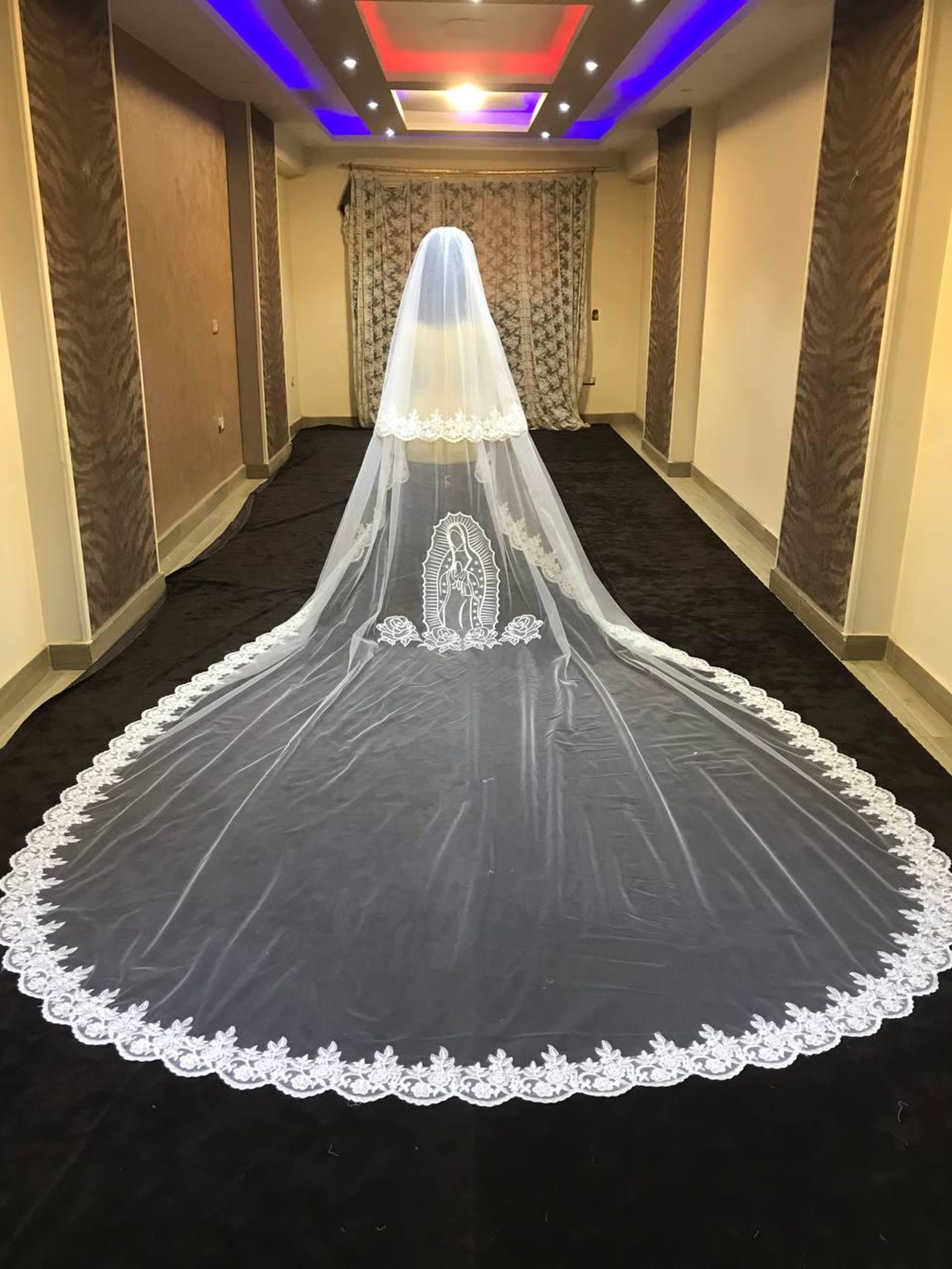 Embroidered Guadalupe Bridal Veil: Virgin Mary, Custom Monogram - Etsy