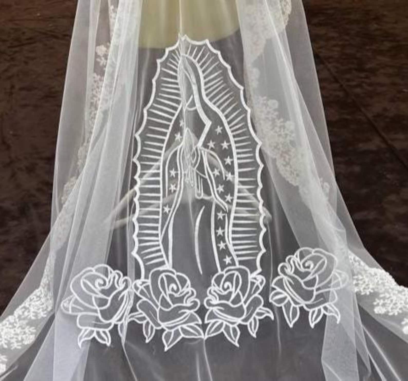 Embroidered Guadalupe Bridal Veil: Virgin Mary, Custom Monogram - Etsy