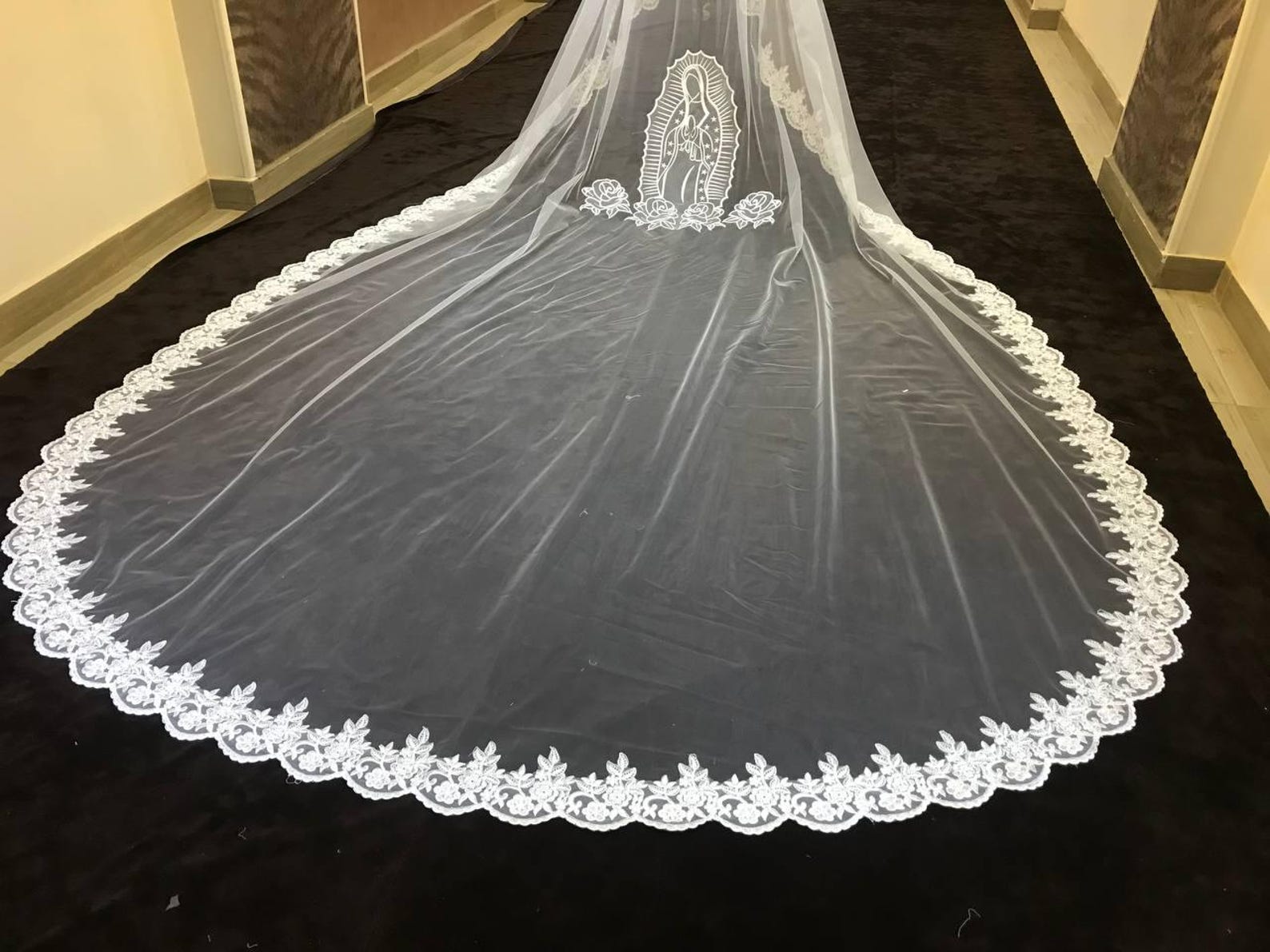 Embroidered Guadalupe Bridal Veil: Virgin Mary, Custom Monogram - Etsy