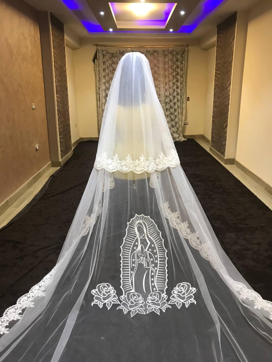 Embroidered Guadalupe Bridal Veil: Virgin Mary, Custom Monogram - Etsy