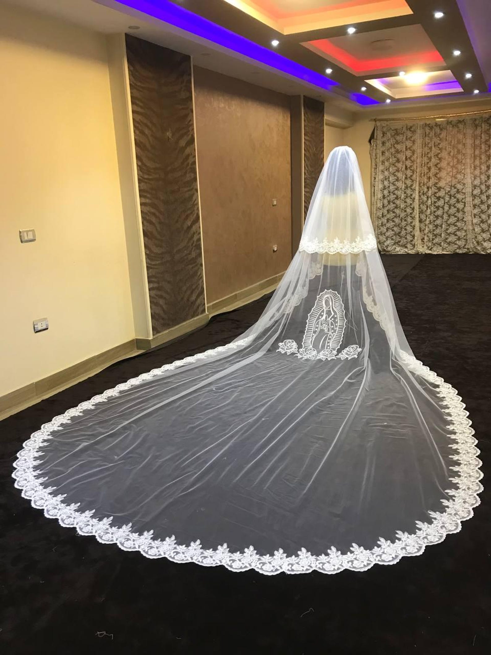 Embroidered Guadalupe Bridal Veil: Virgin Mary, Custom Monogram - Etsy