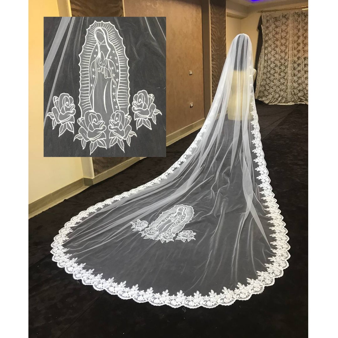 Wedding Veil Marry Guadalupe , Bespoke Mary Veil, Embroidery 1 Tier ...