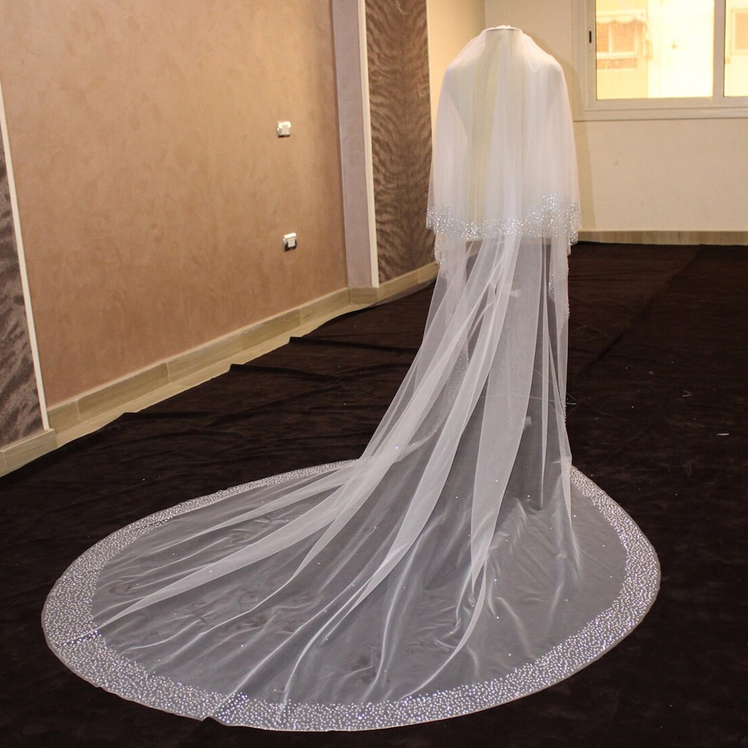 Two Layers Veil With Beads, Blusher Veil With Rhinestones, 2 Layer Veil ...