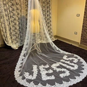 Embroidery Lace Bridal Veil: Custom Jesus Name, Monogram Veil - Etsy