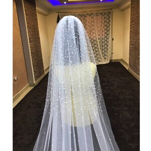 Cathedral Pearls Veil, Heavy Pearls Veil, Beaded Veil With Comb, Bridal ...
