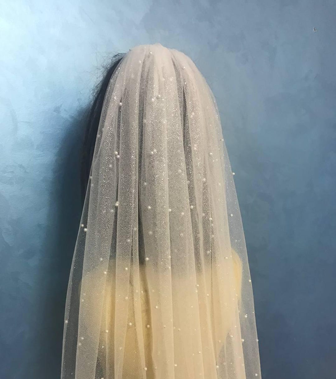 Glitter Beaded Veil, Shimmer Veil With Pearls, Shinny White Veil for ...