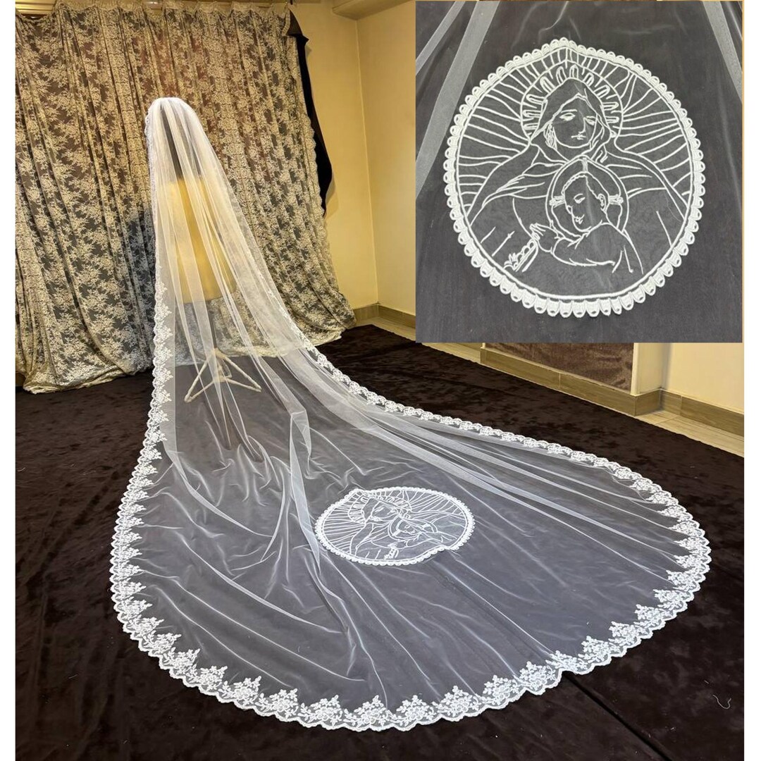 Bridal Veil Marry Baby Jesus, Embroidery Virgin Merry Veil, Embroidery ...