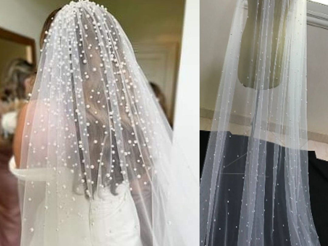 Bridal Veil Scattered Pearls, Veil Cathedral Pearls, Veil Beaded 1 Tier ...