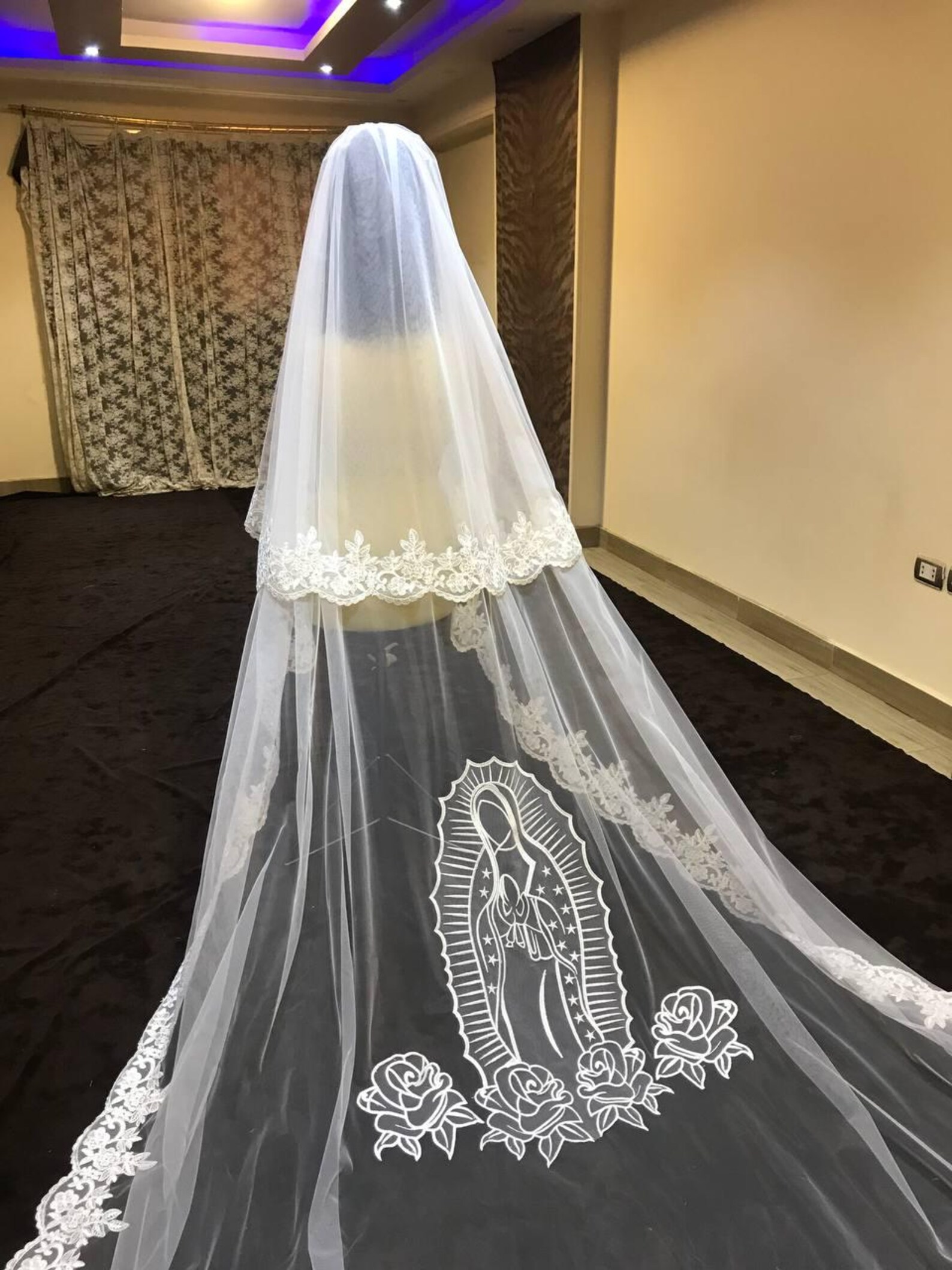 Embroidered Guadalupe Bridal Veil: Virgin Mary, Custom Monogram - Etsy
