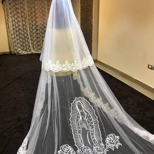 Embroidered Guadalupe Bridal Veil: Virgin Mary, Custom Monogram - Etsy