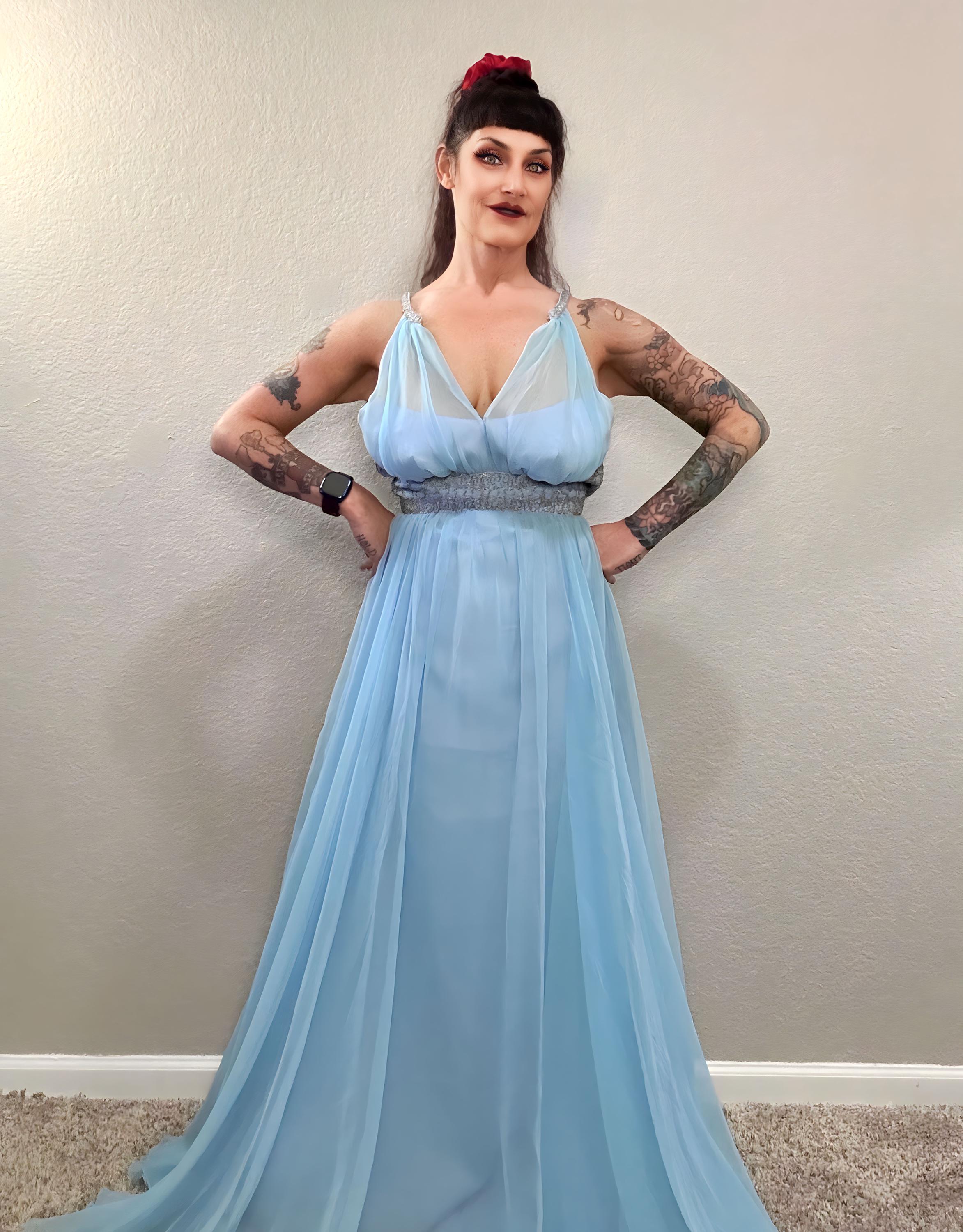 60s Ice Blue Vintage Mike Benet Chiffon & Silver Sparkle Formal Dress ...